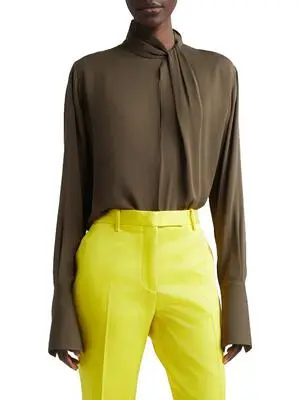 TOM FORD Keyhole Cutout Washed Silk Georgette Top - Kb349 Desert Palm