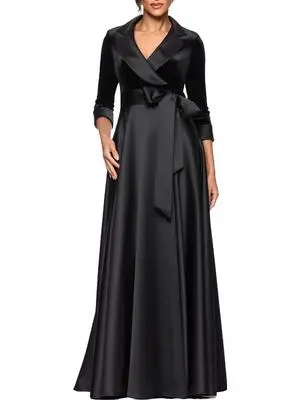 XSCAPE EVENINGS Velvet & Satin Ballgown - Black