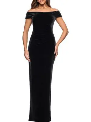 XSCAPE EVENINGS Off-the-Shoulder Velvet Gown Black