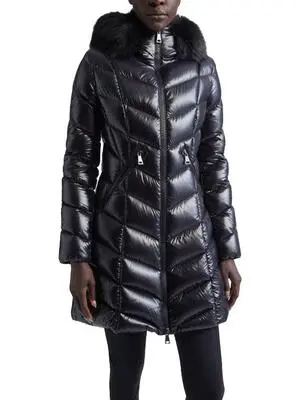 Moncler Fulmarus Hooded Down Puffer Jacket With Faux Fur Trim - Black