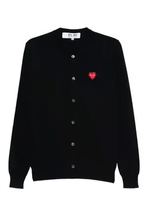 Play Comme Des Garcon Heart-emblem Cardigan With Rhinestone Embellishments - Blue