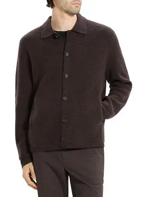 Theory Cameron Corded Cashmere Button Sweater - Brownwood Melange