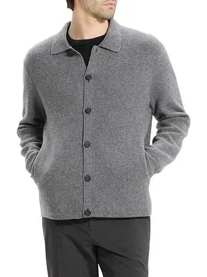 Theory Cameron Corded Cashmere Button Sweater - Charcoal Melange