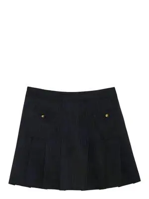 Sandro Pinstriped Pleated Mini Skirt With Button Detailed Pockets - Blue