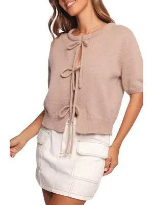 PETAL & PUP Koskie Tie Front Knit Top - Taupe
