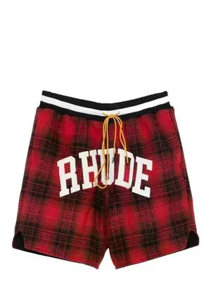 Rhude Plaid Logo Shorts - Red