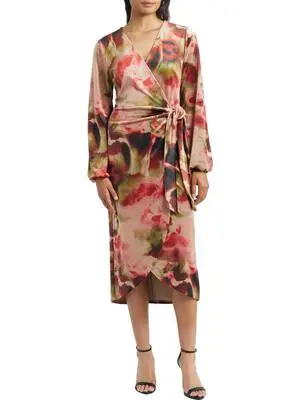 Sam Edelman Velvet Faux Wrap Midi Dress - Pink/red/green