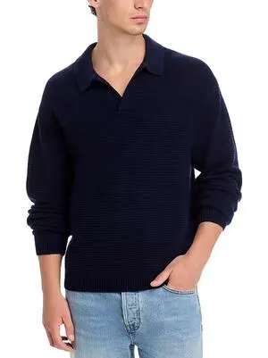 FRAME Textured Polo Sweater Dark Navy