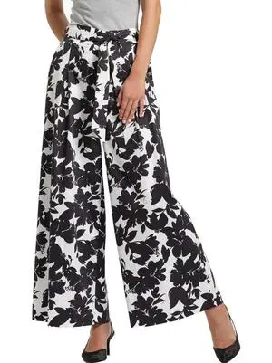 ISAAC MIZRAHI NEW YORK Printed Palazzo Pants With Tie Belt - Noir Floral