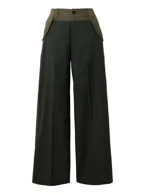 Sacai Glen Wide-Leg Wool Pants Army Green