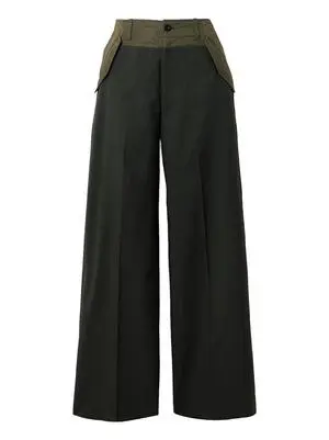 Sacai Glen Wide-leg Wool Pants - Green