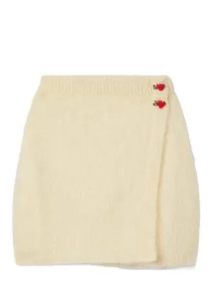 Alessandra Rich Wrap-effect Embroidered Mohair-blend Mini Skirt - Yellow