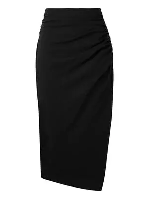 Carolina Herrera Gathered Wool-blend Crepe Midi Skirt - Black