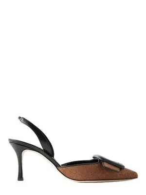 Manolo Blahnik Mayslibi 70 Buckled Leather-trimmed Wool Slingback Pumps - Brown