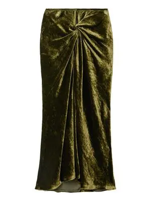 Dries Van Noten Ruched Velvet Midi Skirt - Green