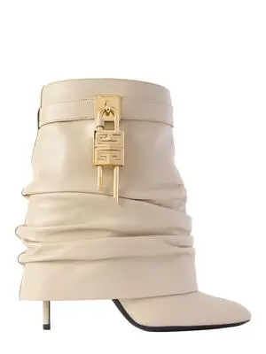 GIVENCHY Shark Lock Embellished Ruched Leather Ankle Boots