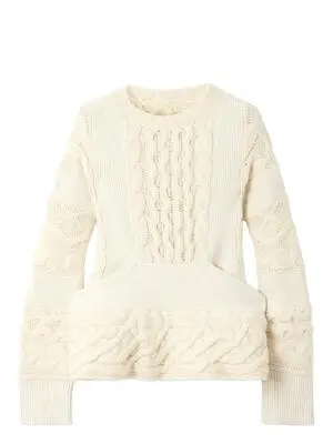 Sacai Paneled Cable-knit Wool Sweater - Off-white