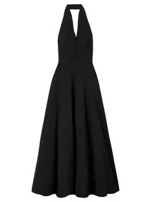 Staud Stella Cotton-blend Faille Halterneck Maxi Dress - Black