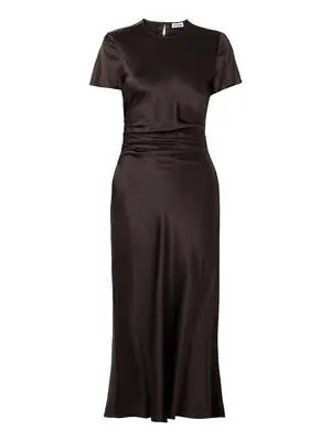 Staud Marcel Ruched Stretch-silk Charmeuse Midi Dress - Brown