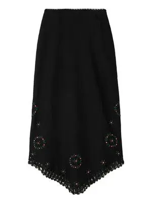Rixo Imola Embroidered Linen-blend Skirt - Black