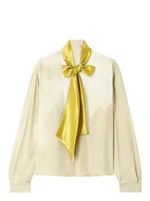 Marni Satin-twill Blouse With Pussy-bow - Cream