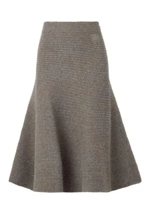 Burberry Ribbed Wool-Blend Midi Skirt Mushroom