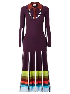 Christopher John Rogers Striped Ribbed Wool-blend Maxi Dress - Burgundy