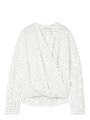 Dries Van Noten Oversized Wrap-effect Pinstriped Cotton-poplin Blouse - White