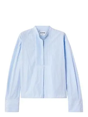 JIL SANDER Thursday Pleated Striped Cotton-poplin Shirt - Blue