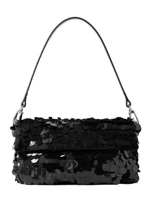 STAUD Timmy Leather-Trimmed Sequined Shoulder Bag