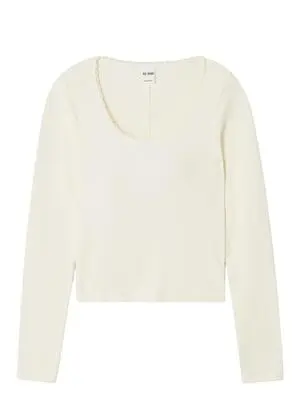 RE/DONE Cropped Scalloped Stretch-cotton Jersey Top - White