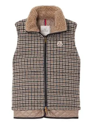 Moncler Appliquéd Layered Quilted Checked Wool-blend Tweed Down Vest - Brown