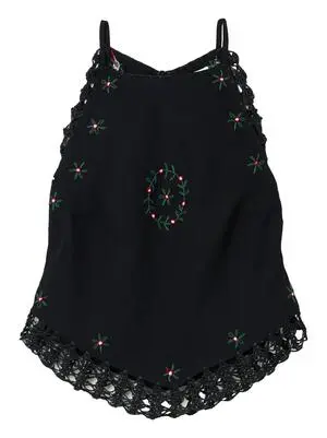 Rixo Ayanna Crochet-trimmed Embroidered Linen-blend Top - Black