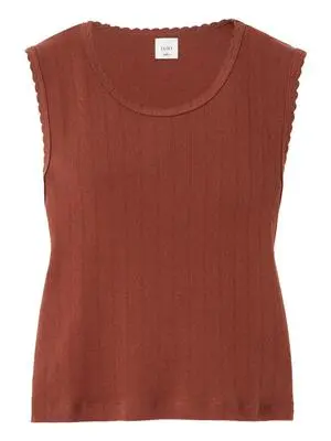 LESET Scalloped Pointelle-knit Cotton Tank - Red