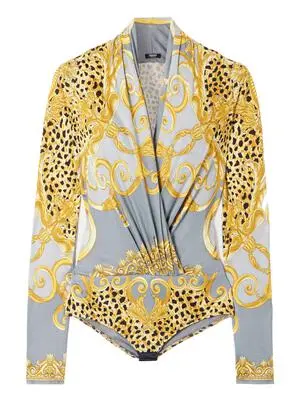 Versace Draped Printed Satin-jersey Bodysuit - Yellow