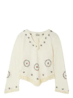 Rixo Annalisa Crochet-trimmed Embroidered Cotton-seersucker Top - Cream