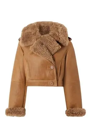 Chloé Double-breasted Cropped Shearling Jacket - Brown