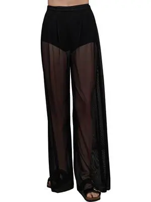 Norma Kamali Sheer Pleated Wide-leg Pants - Black