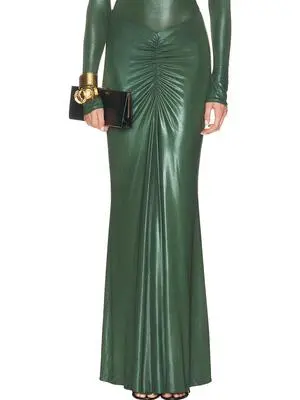 Lapointe Coated Jersey Ruched Maxi Skirt Forest