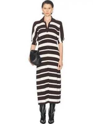 Proenza Schouler Solana Stripe Polo Neckline Dress - Brown Multi