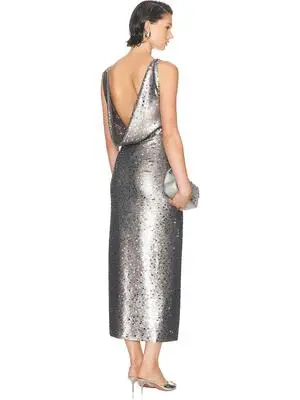 SEV Draped Back Midi Dress - Silver