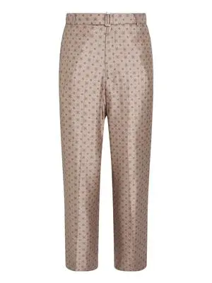 Officine Générale Nash Belted Printed Silk-twill Pants - Mushroom