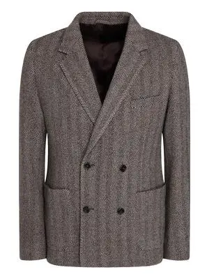 Officine Générale Leon Doublebreasted Herringbone Cashmeretweed Blazer - Dark Brown