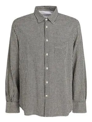 Officine Générale Benoit Gingham Cotton, Linen And Ramieblend Shirt - Black