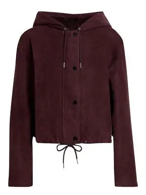 Theory Cropped Suede Hooded Jacket - Plum