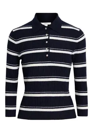 Vince Striped Ribbed Cashmere-blend Polo Sweater - Navy