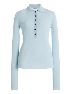AMIYA Fitted Wool Polo Top - Light Blue