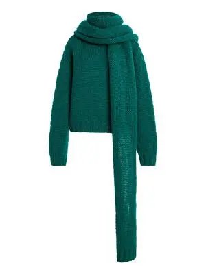 AMIYA Nuvola Scarf-Detailed Wool Sweater Green