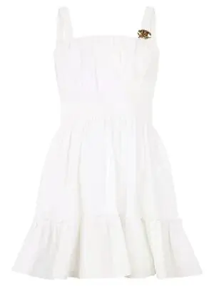 Roberto Cavalli Monogram-plaque Tiered Dress - White