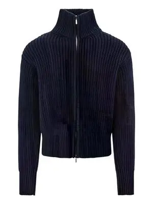 FERRAGAMO High-collar Ribbed-wool Jacket - Blue